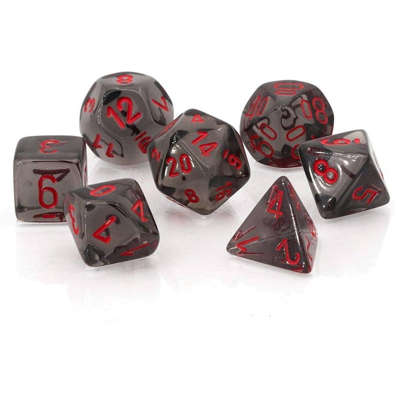 Translucent Poly Dice Set Smoke/Red | JustPlayGames