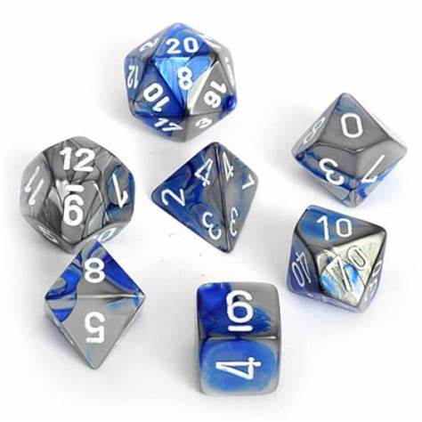 Gemini Chessex Poly Dice Set Blue-Steel/White | JustPlayGames
