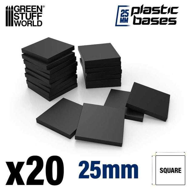 Black Plastic Bases - Square 25mm Black | JustPlayGames